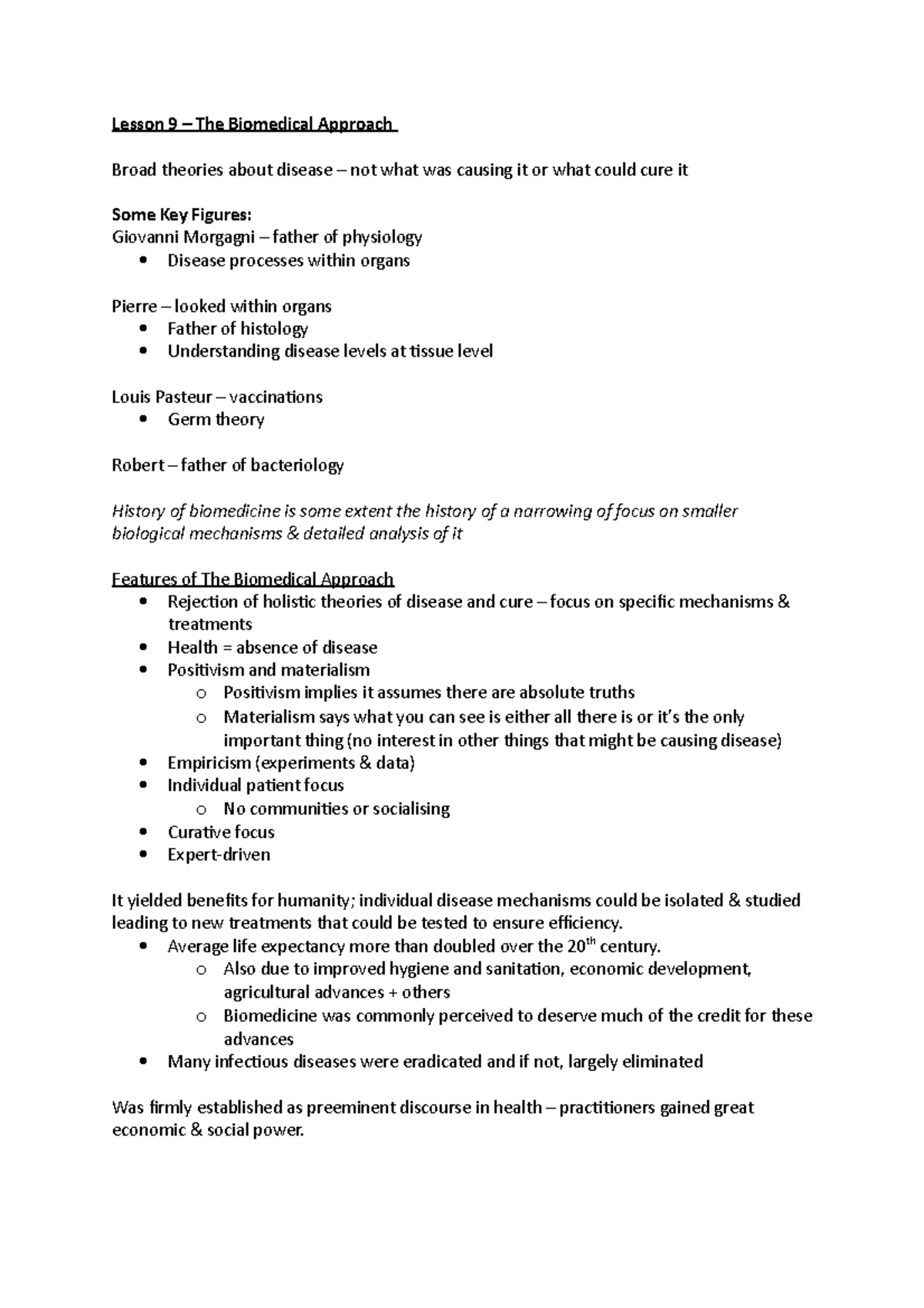 Week 5 Notes for Lessons 9 and 10 + Tute - Lesson 9 – The Biomedical ...