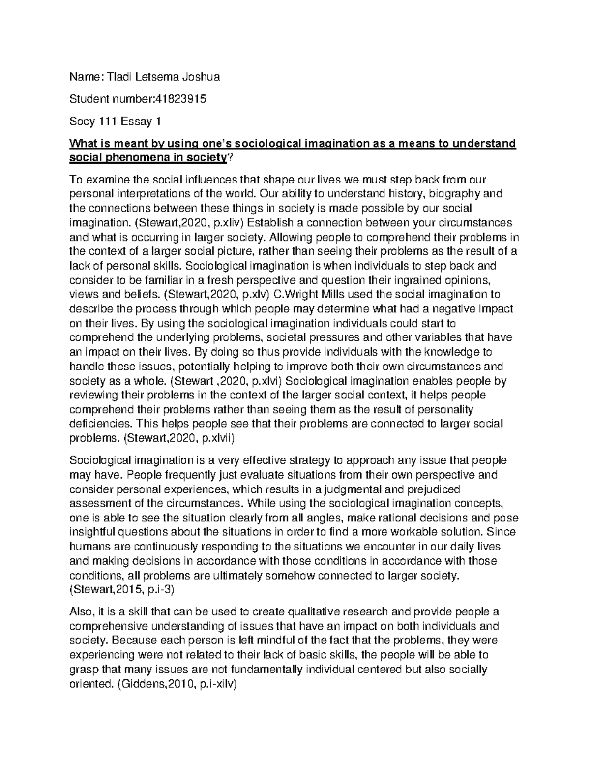 Letsema tladi 2023 - Name: Tladi Letsema Joshua Student number: Socy ...
