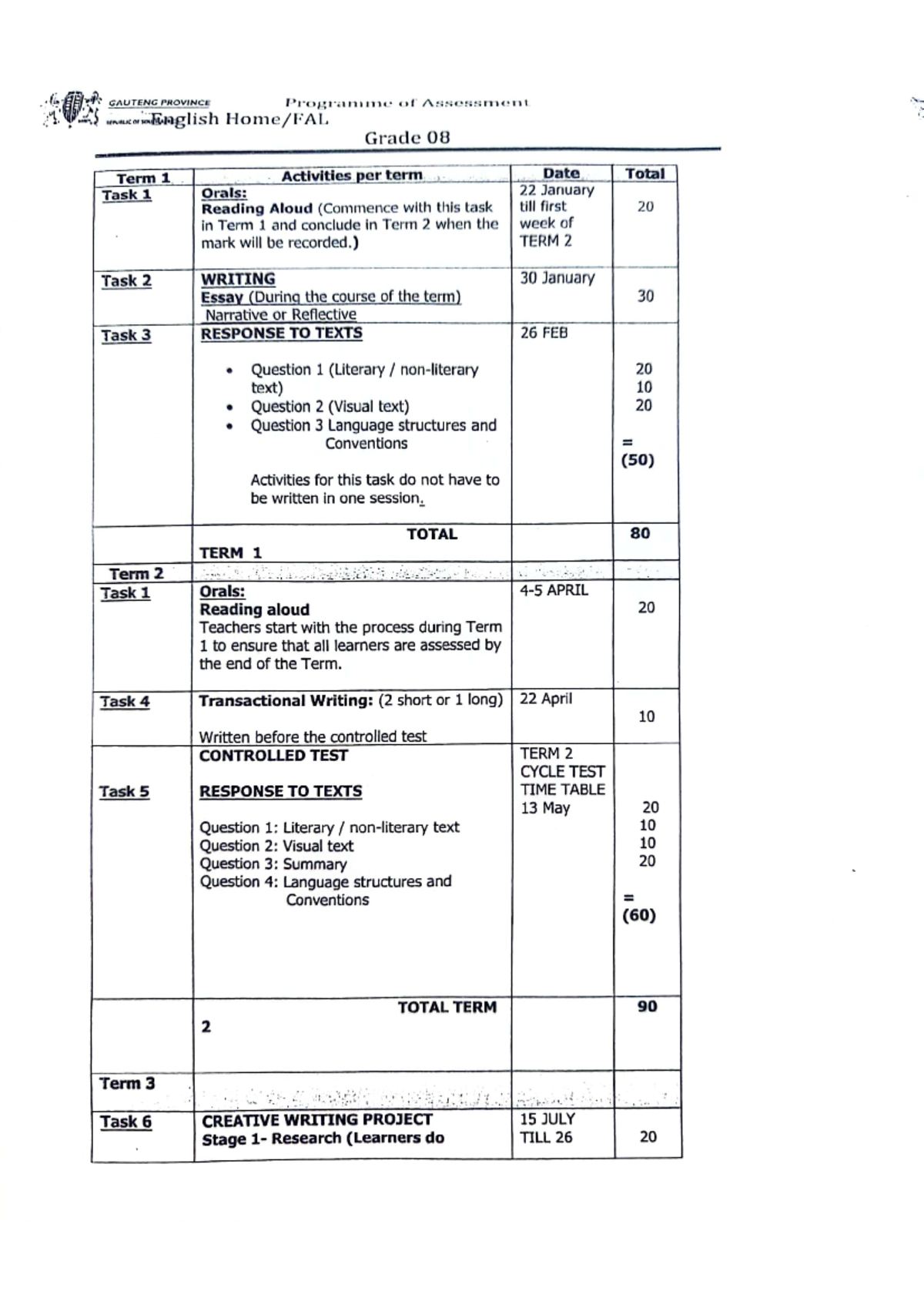 English HL Program of assessment - Studocu