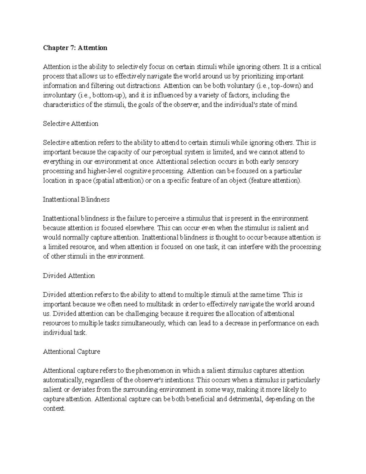 PSYC 230 Chapter 7 - Notes for PSYC 230 Ch 7 - Chapter 7: Attention ...