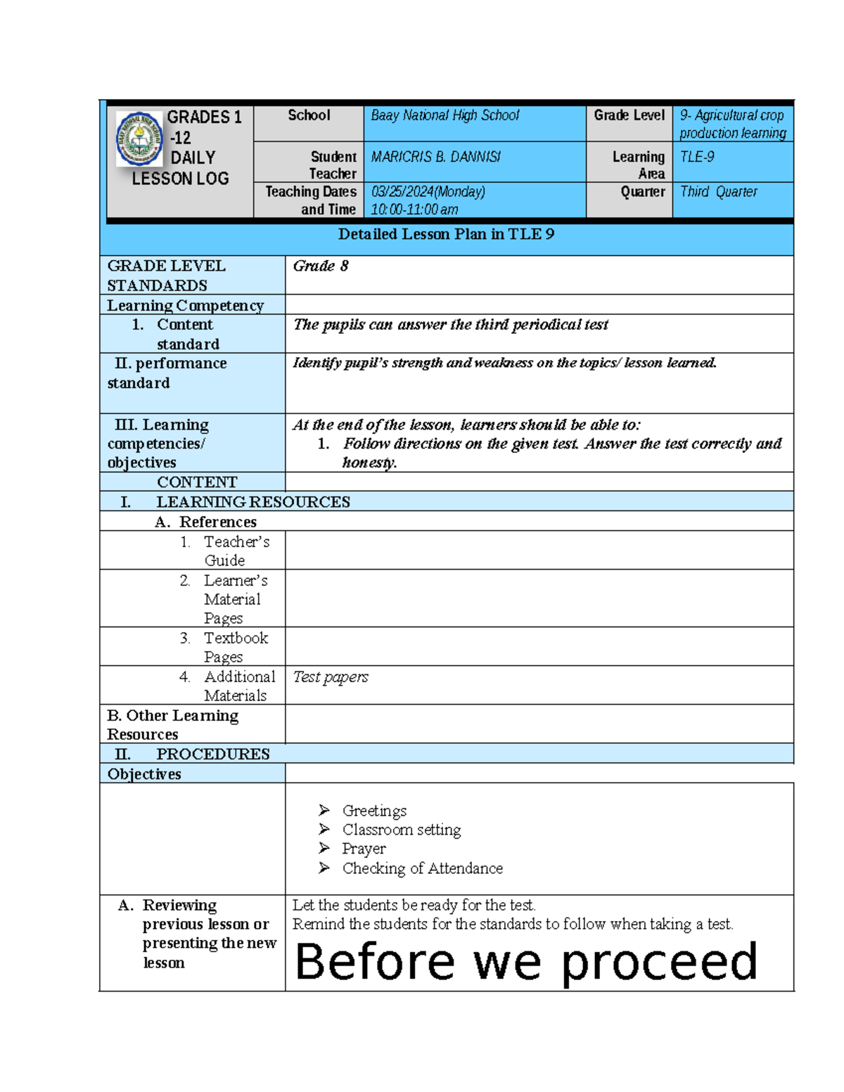 Detailed Lesson Plan in English 8 - GRADES 1 - DAILY LESSON LOG School ...
