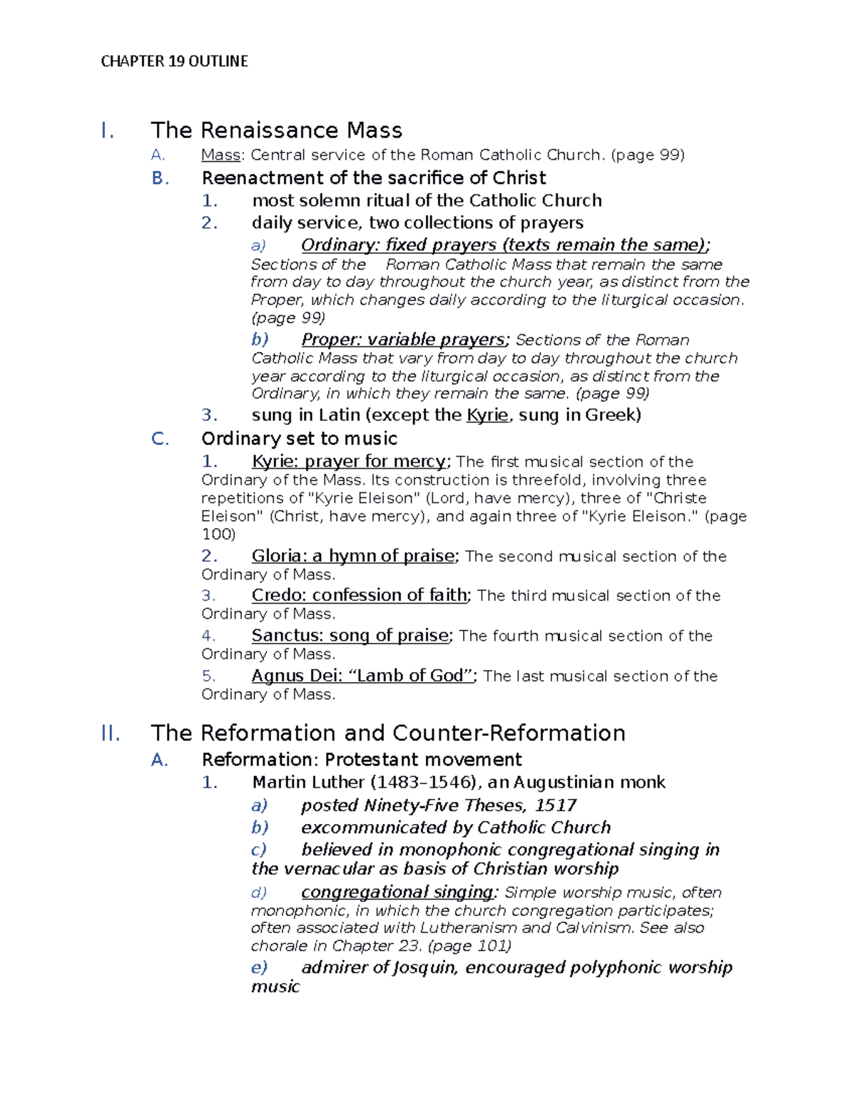 Texbook chapter 19 Outline - CHAPTER 19 OUTLINE I. The Renaissance Mass ...