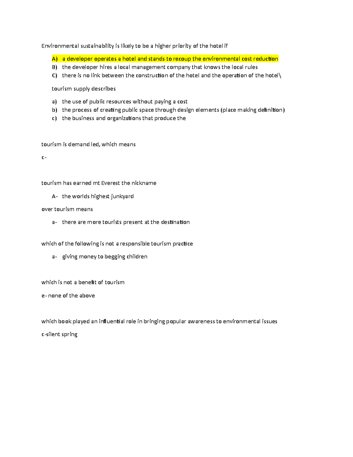 Midterm MC examples - Environmental sustainability is likely to be a ...