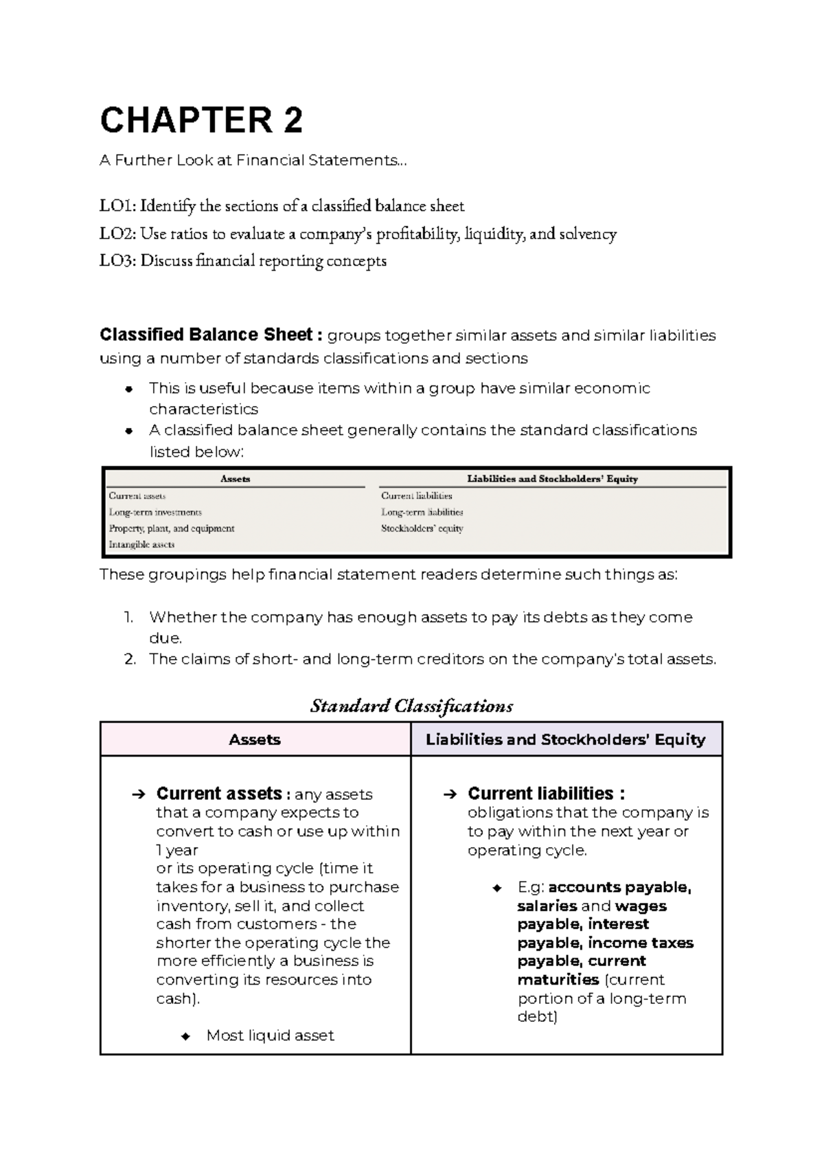 Chapter 2 - CHAPTER 2 A Further Look at Financial Statements... LO1 ...
