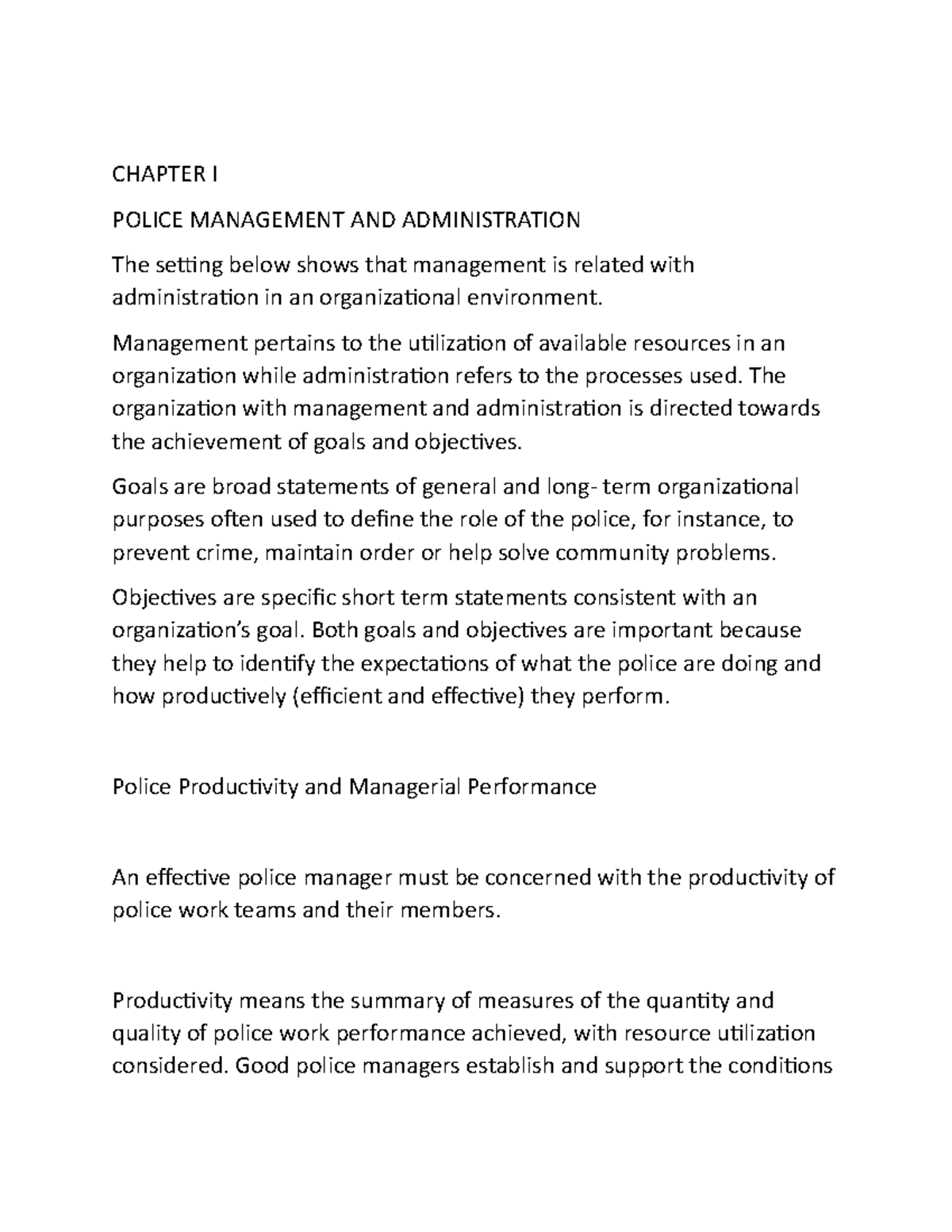 Police personel and records management - CHAPTER I POLICE MANAGEMENT ...