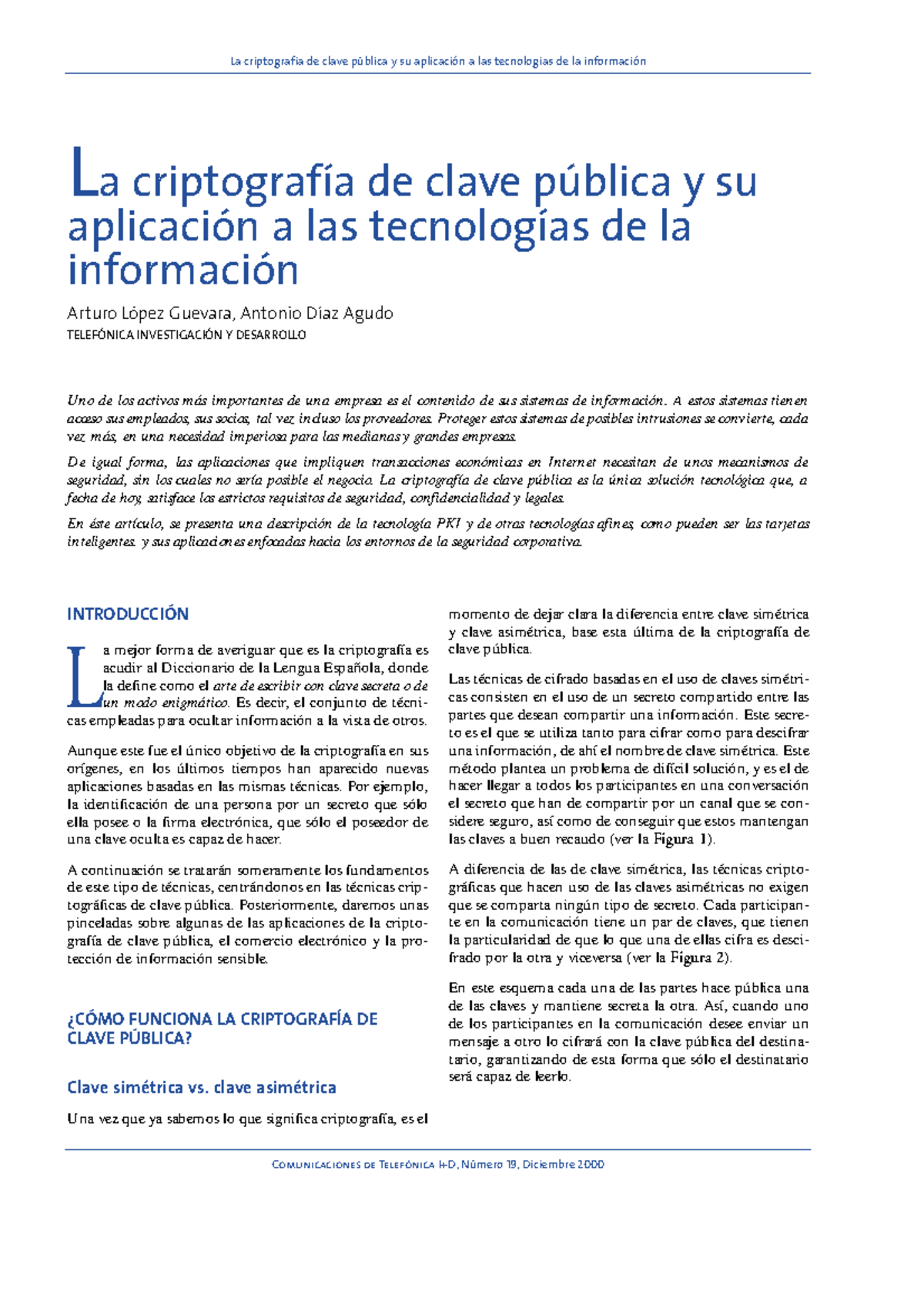 -La criptografia de clave publica y su aplicacion.- INTRODUCCIÓN L a ...