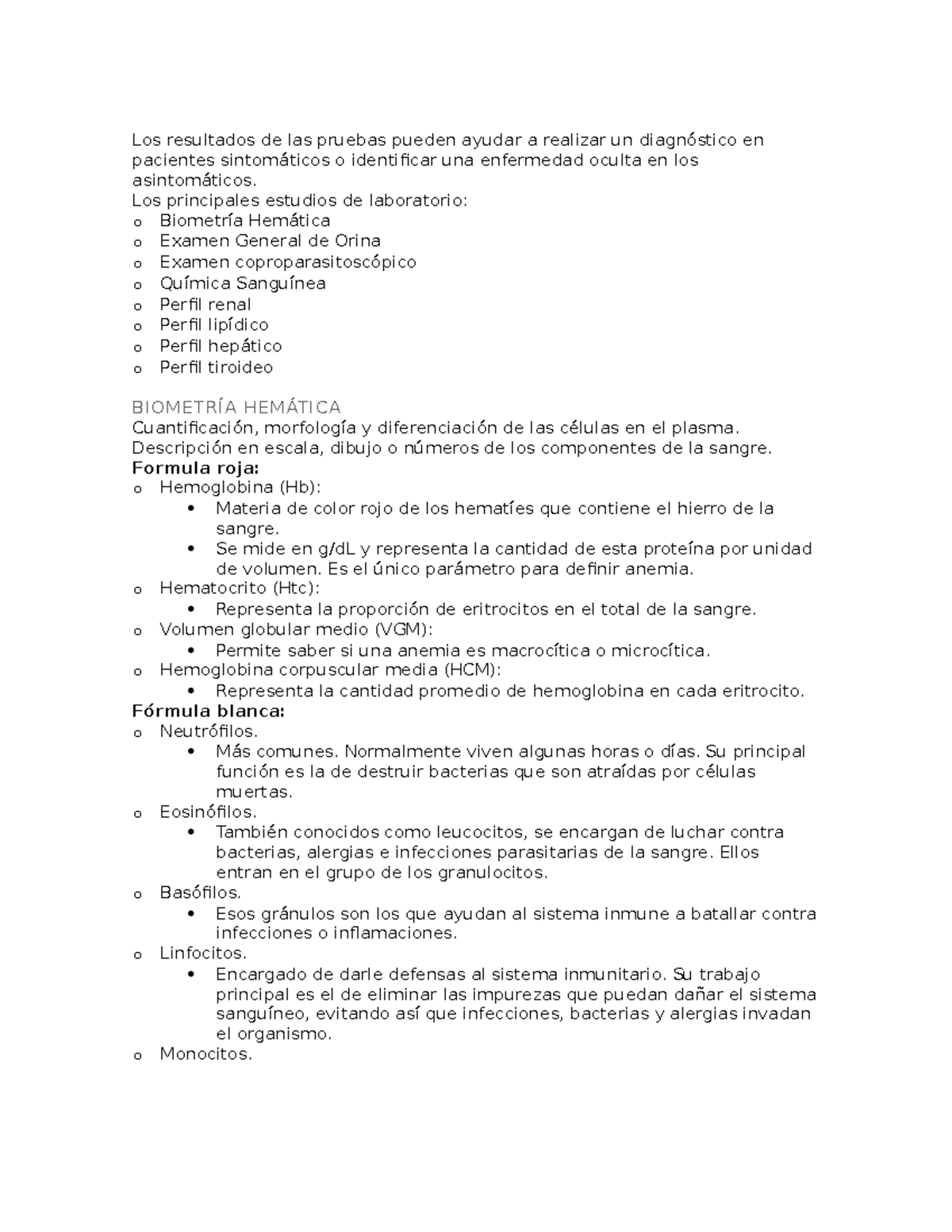Estudios Complementarios Resumen - Los resultados de las pruebas pueden ...