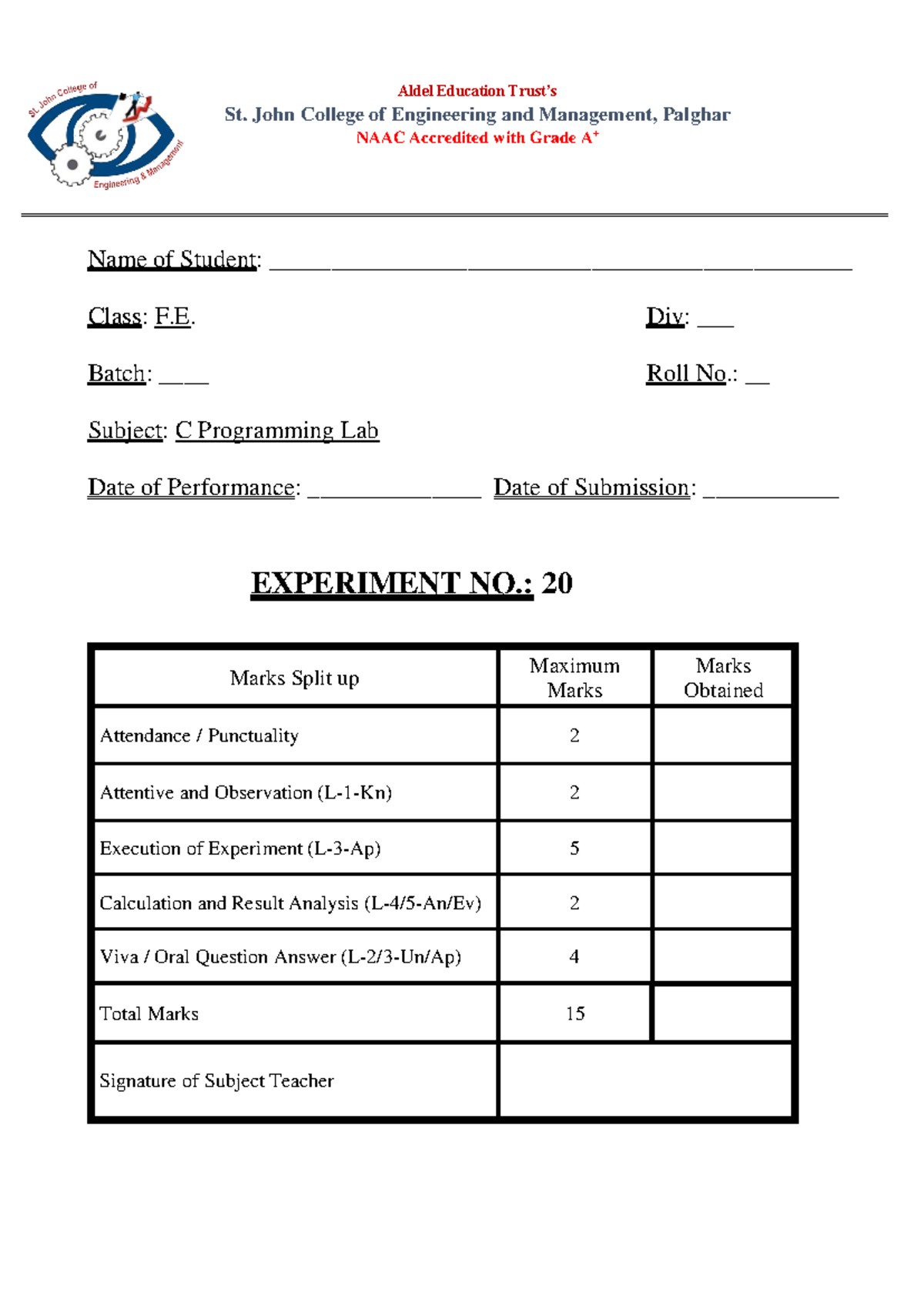 Exp20 - This program write-up is for First Year students. - Name of ...