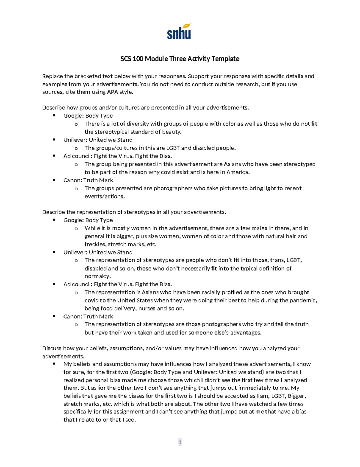 Mod 3 finish - final draft of mod 3 - SCS 100 Module Three Activity ...