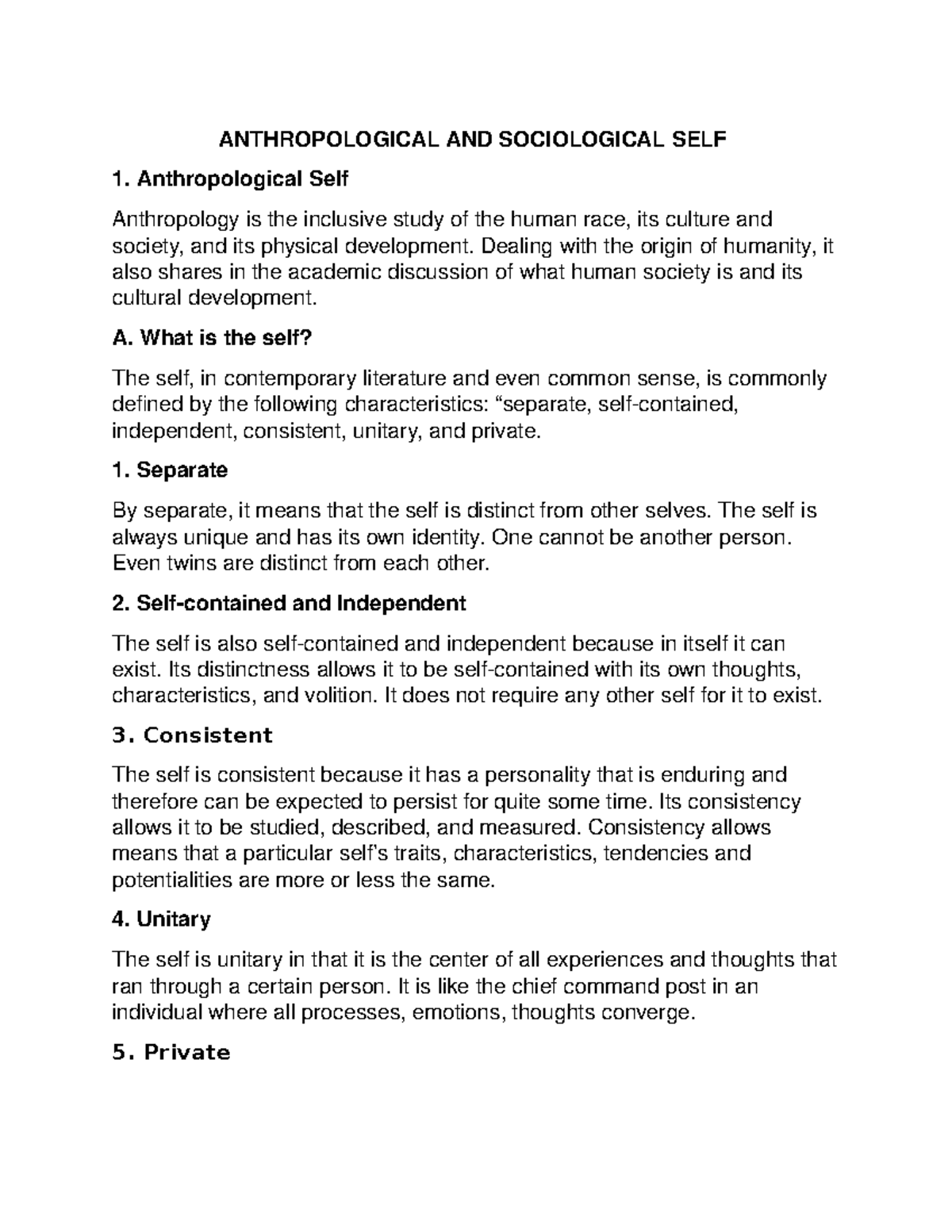 M3 Anthropological AND Sociological SELF - ANTHROPOLOGICAL AND ...