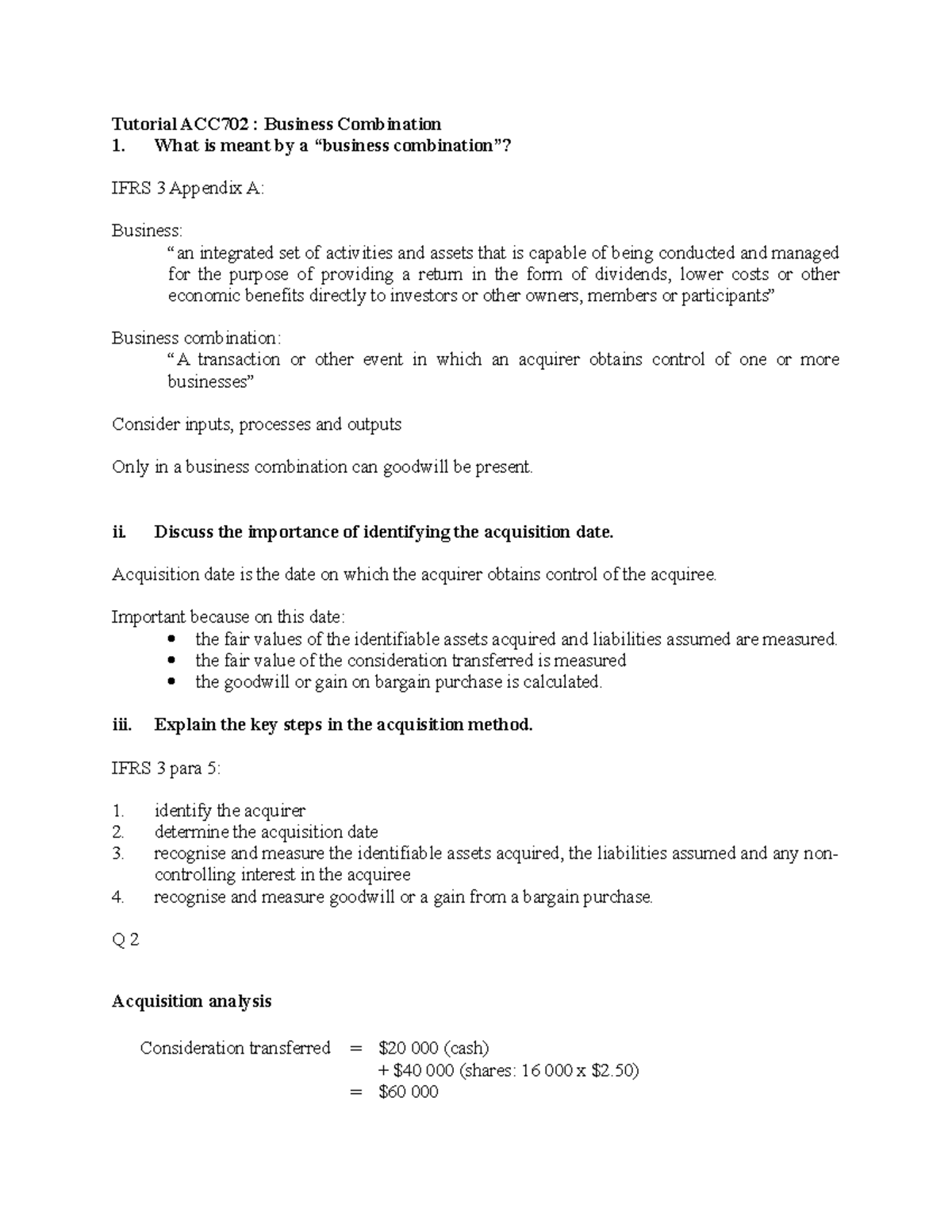 Acc702tut business combination - Tutorial ACC702 : Business Combination ...