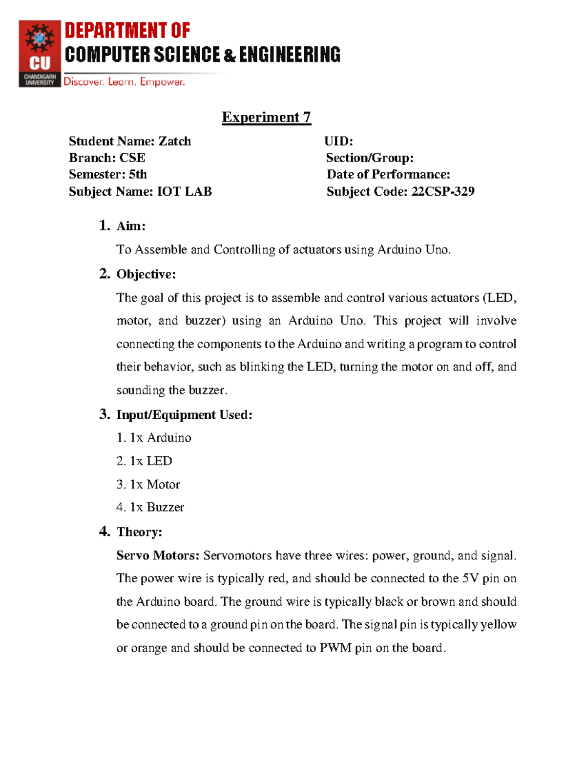 IOT-7 - Good - COMPUTER SCIENCE & ENGINEERING Experiment 7 Student Name: Zatch UID: Branch: CSE ...