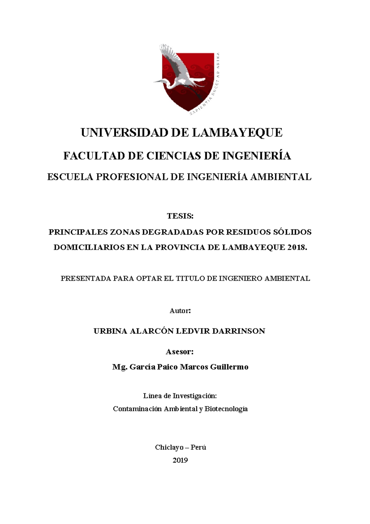 Tesis Urbina para desarrollo - I UNIVERSIDAD DE LAMBAYEQUE FACULTAD DE ...