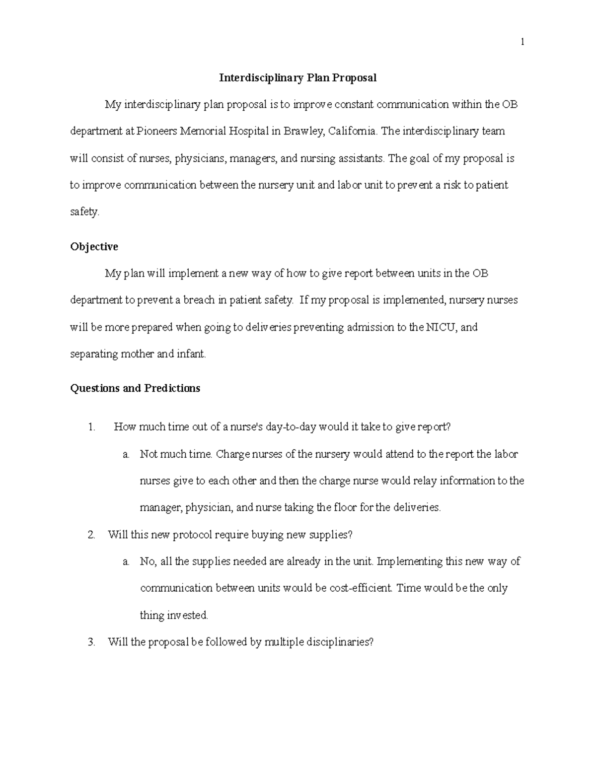 Nurse-FPX 4010 Jocelynriley- Assessment 3-1 - Interdisciplinary Plan ...