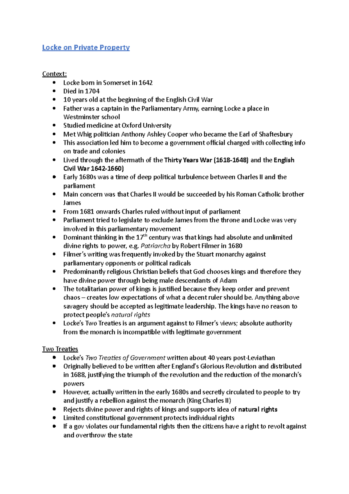 Locke on Private Property - Locke on Private Property Context: Locke ...