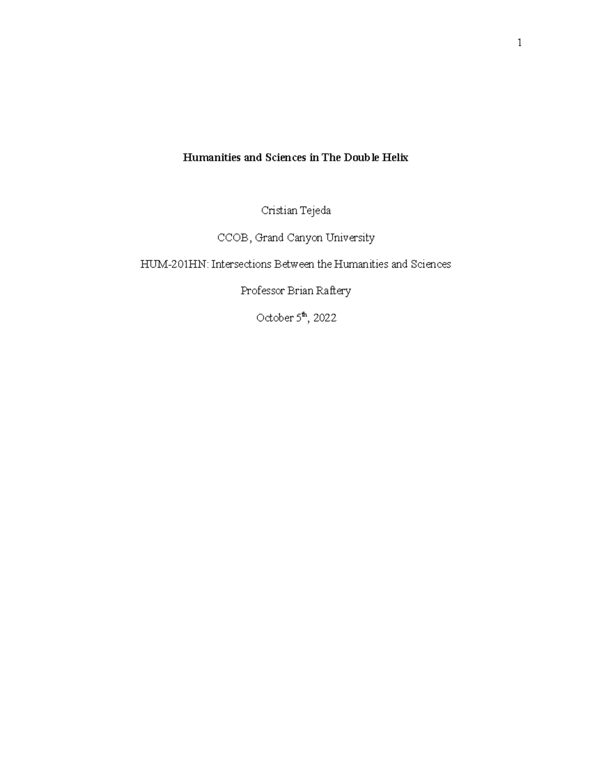 Double Helix Paper - Humanities and Sciences in The Double Helix ...