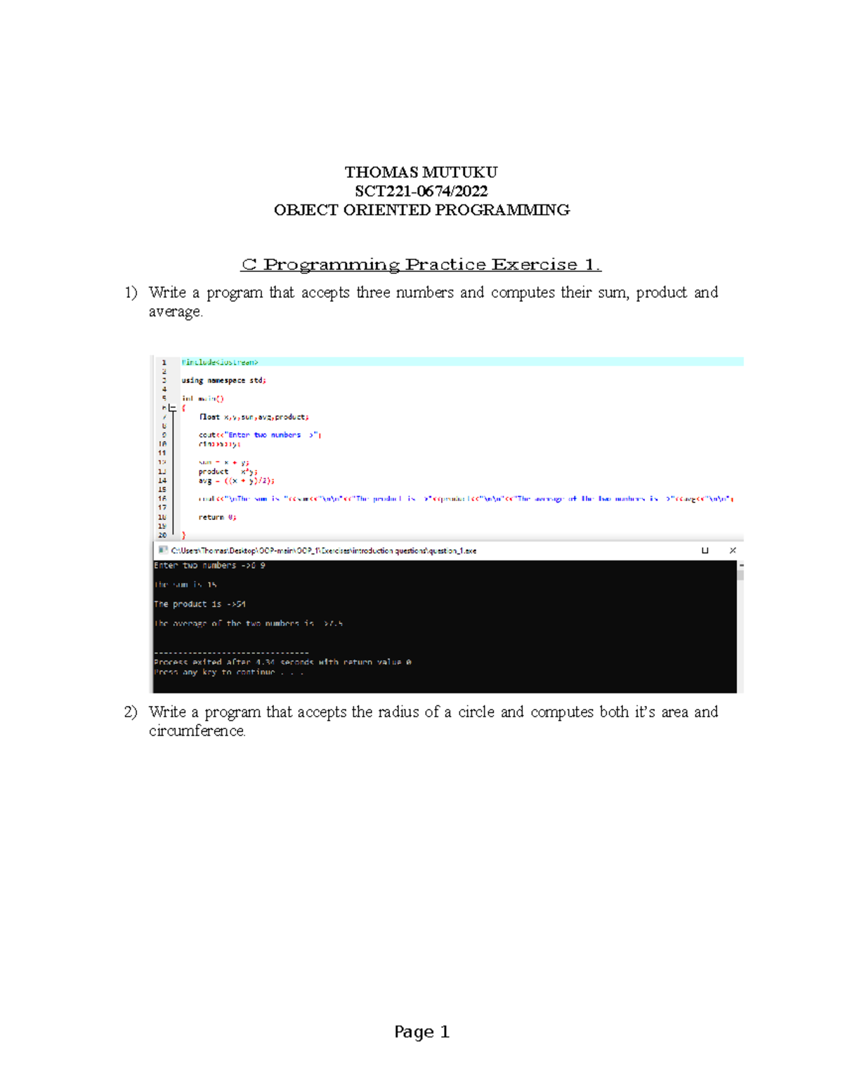 Introduction Lecture Notes Thomas Mutuku Sct221 0674 Object Oriented Programming C