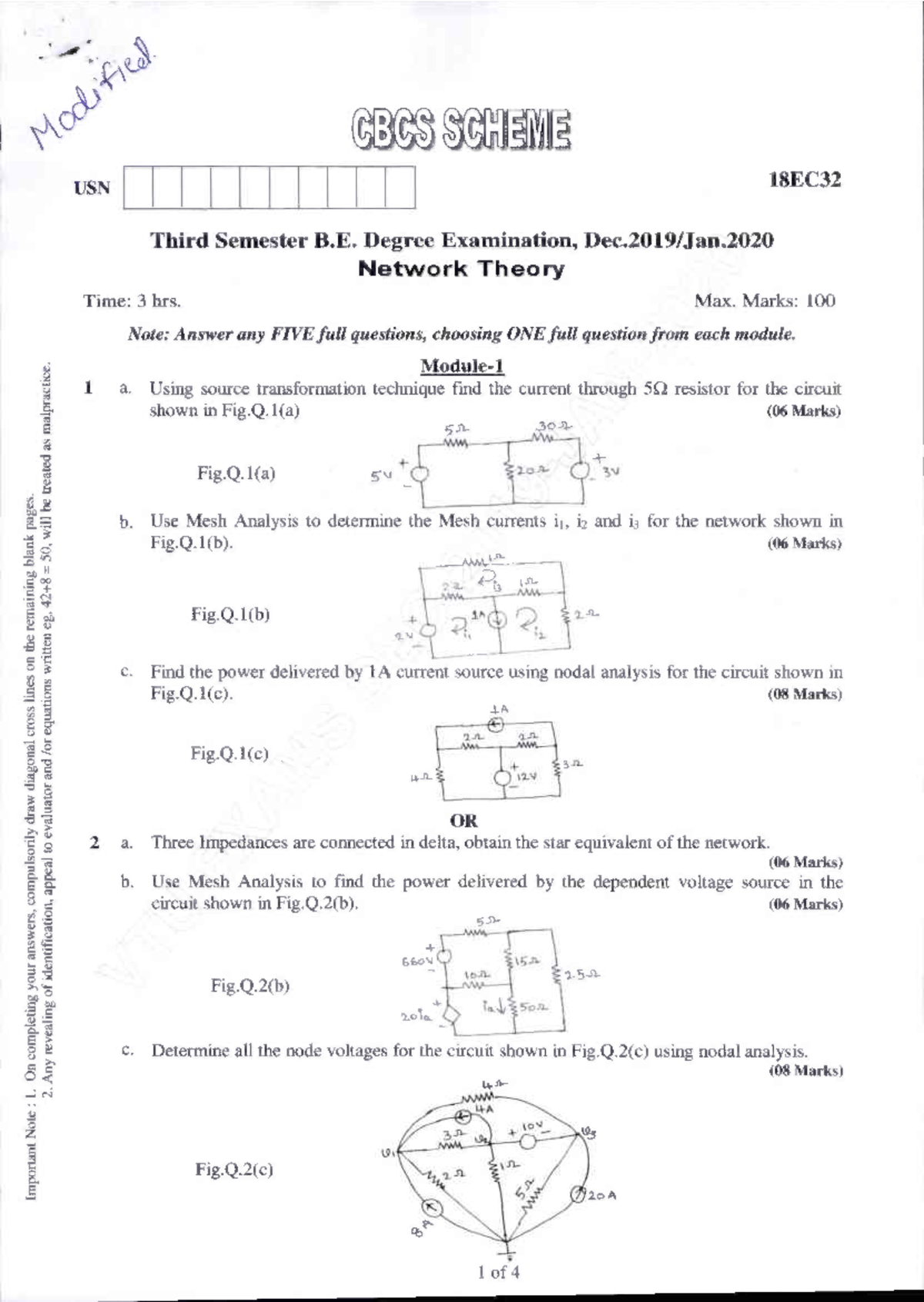 VTU exam Question Paper with Solution of 18EC32 Network Theory Jan-2020 ...