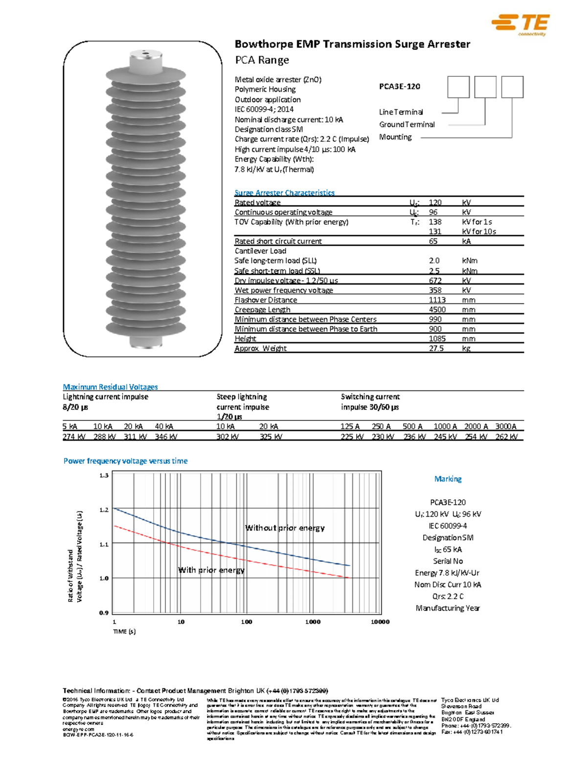 BOW EPP PCA3E 120 11 16 6 - Metal oxide arrester (ZnO) Polymeric Housing Outdoor application IEC ...