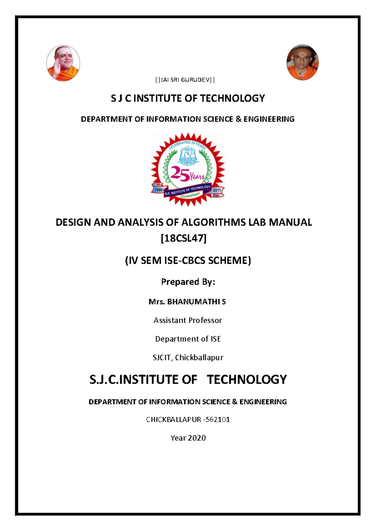 ADA laboratory manual with slll programs in it for 3rd semester students - ||JAI SRI GURUDEV|| S ...