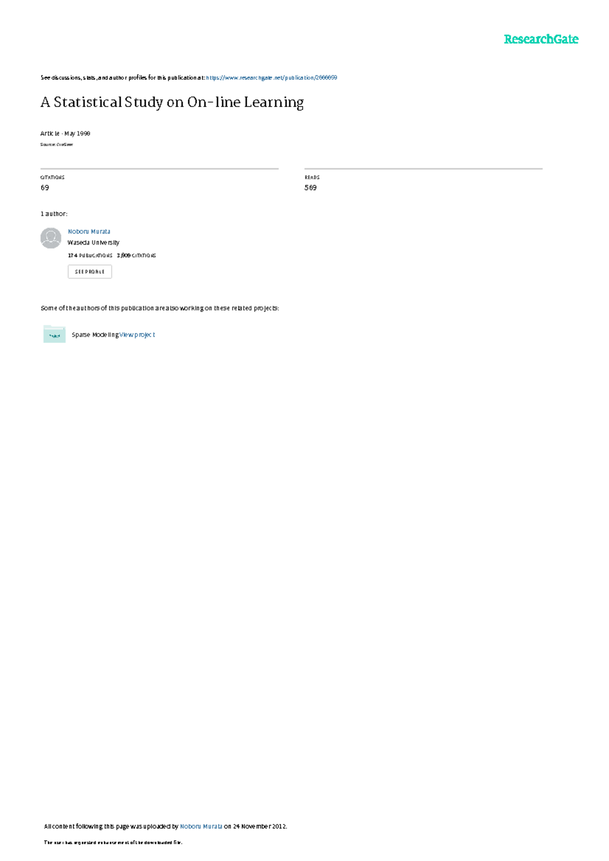 A Statistical Study On On Line Learning See Discussions Stats And