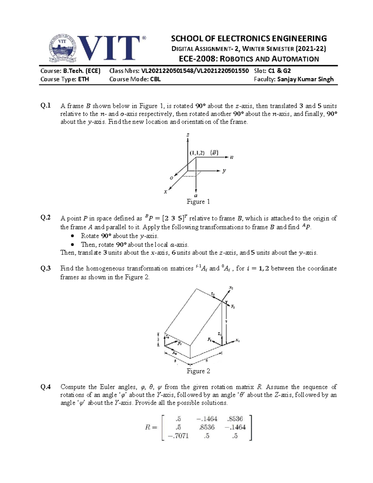 VL2021220501548 DA02 Robotics assignment 2 - Co C o Q. Q. Q. Q. ourse ...