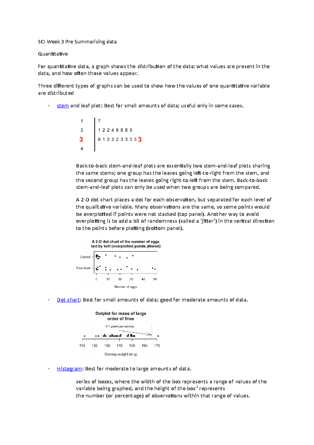 SCI Week 3 Pre Summarising Data - Three different types of graphs can be used to show how the ...