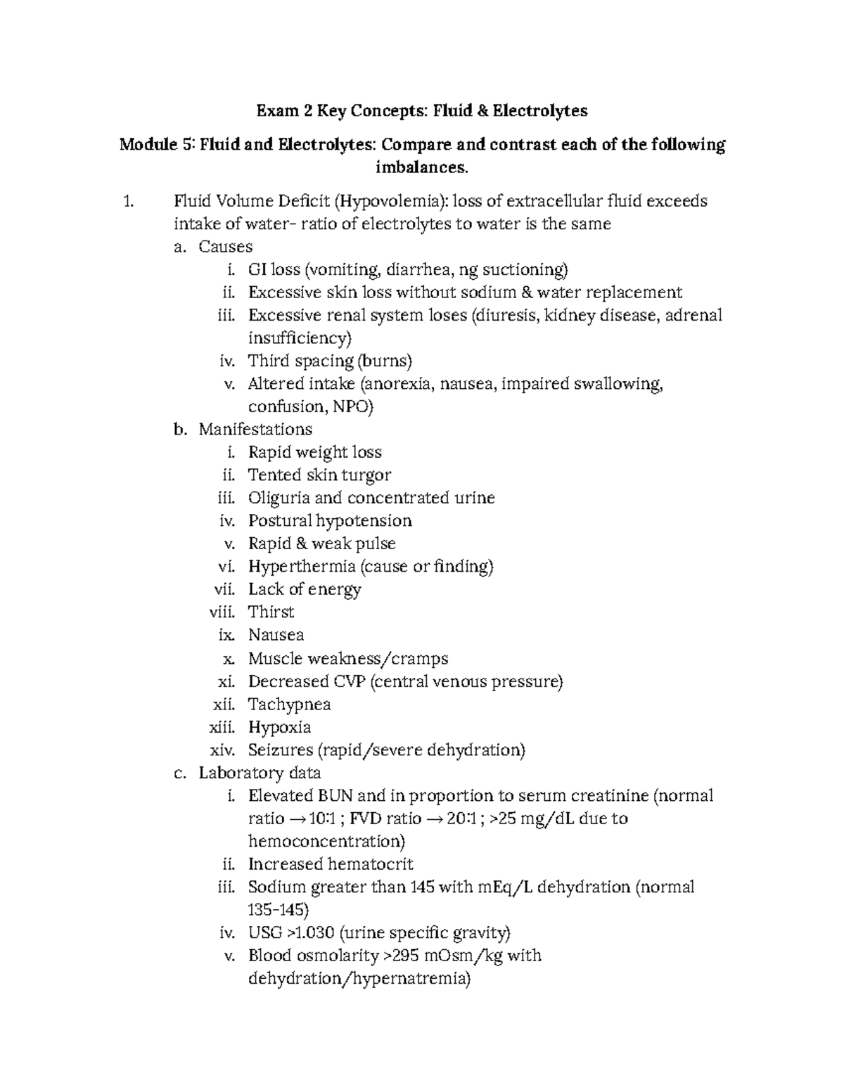 Med surg exam 2 key concepts Module 5 - Exam 2 Key Concepts: Fluid ...