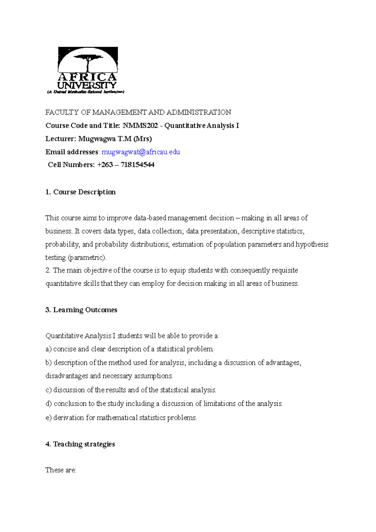 Course Outline - A must - Mathematics - Studocu