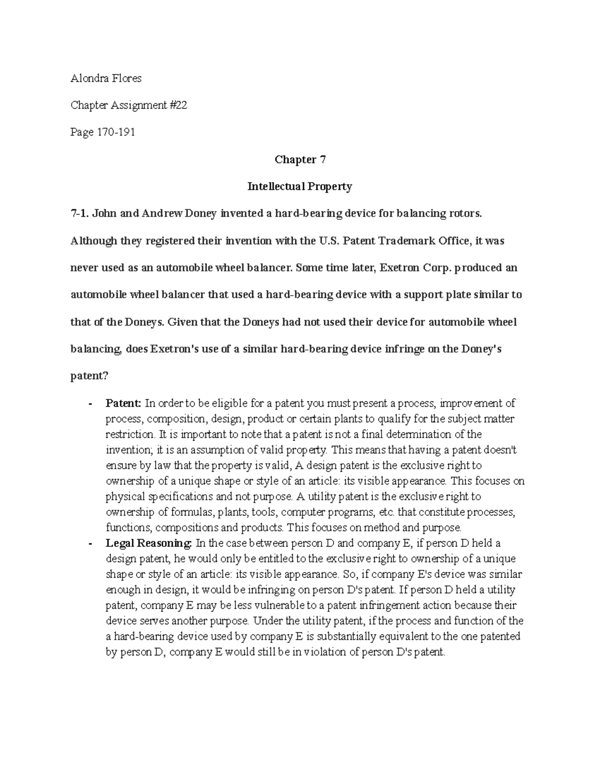 Chapter Assignment #22 Chapter 7 Intellectual Property - Alondra Flores ...