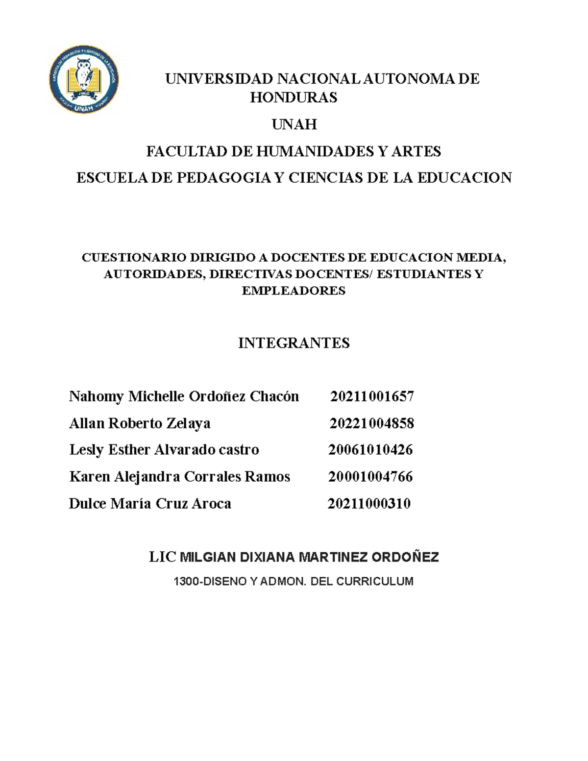 Curriculum Nutricion - UNIVERSIDAD NACIONAL AUTONOMA DE HONDURAS UNAH ...