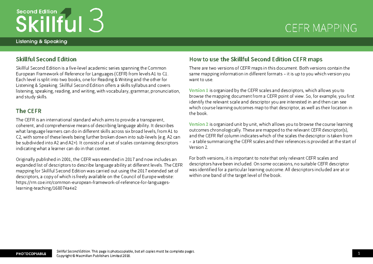 520482806 Skillful 2nd ed Level 3 Listening and Seaking CEFR Map ...