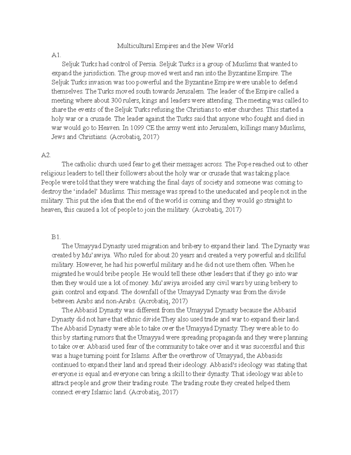 Multicultural Empires and the New World Task 3 - Multicultural Empires ...