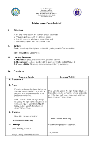 Make a stand grade 5 dlp RV - Detailed Lesson Plan in English V I ...