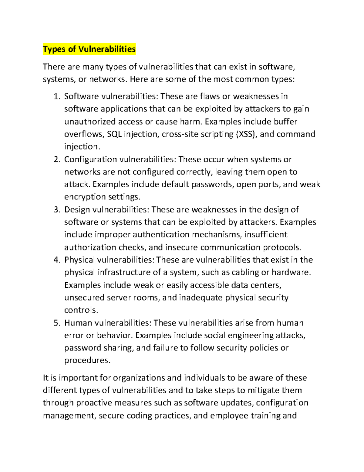 11.4 (64) - John - Types of Vulnerabilities There are many types of ...