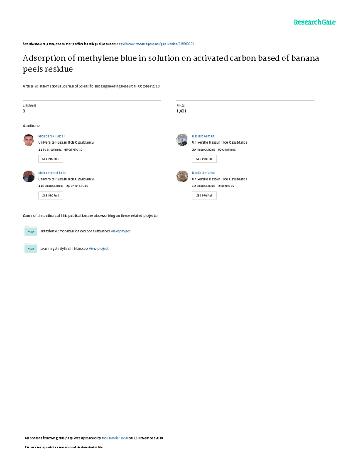 Adsorption of methylene blue in solution on activated carbon based of banana peels residue - Studocu