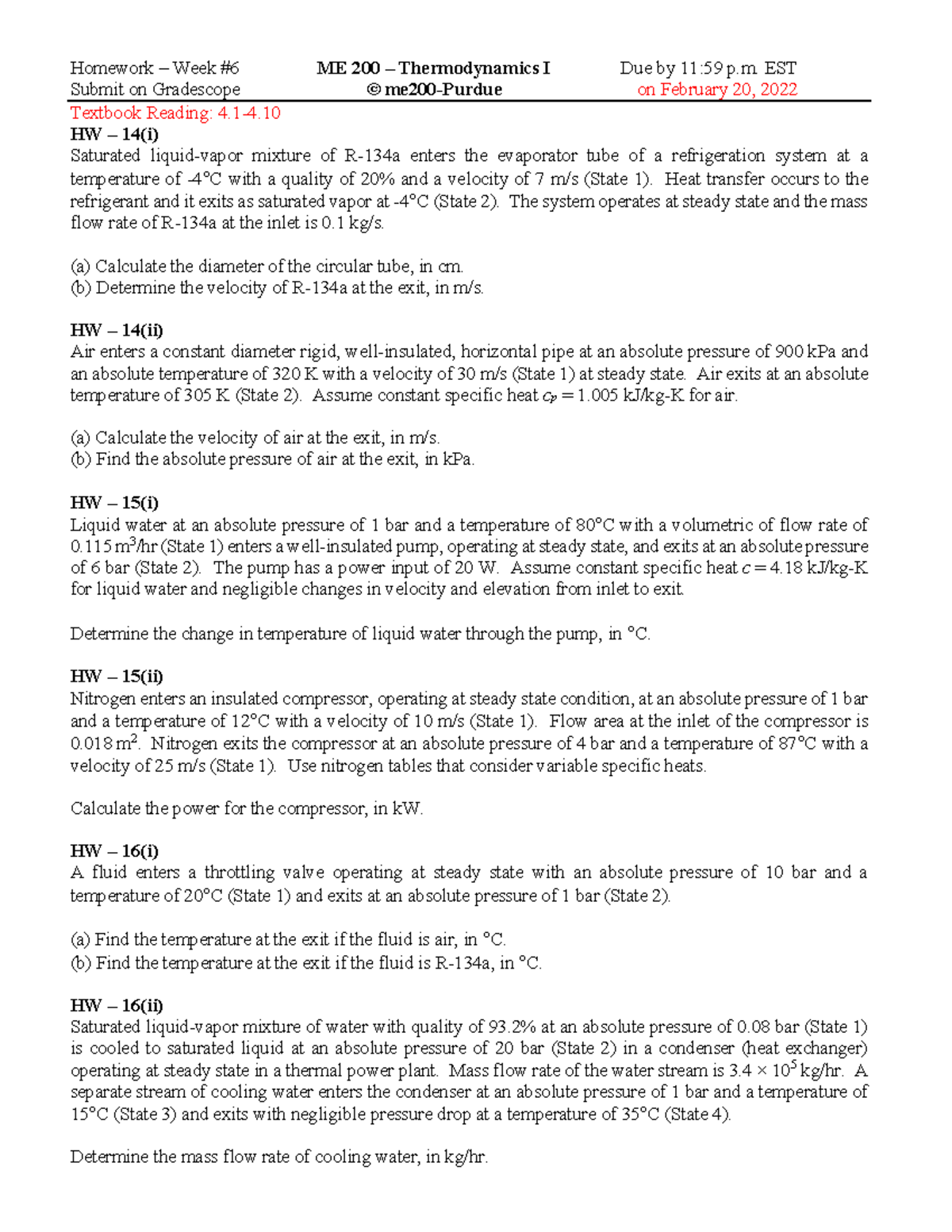 HW14-16 - S2023 HW Problems - Homework – Week #6 ME 200 ...