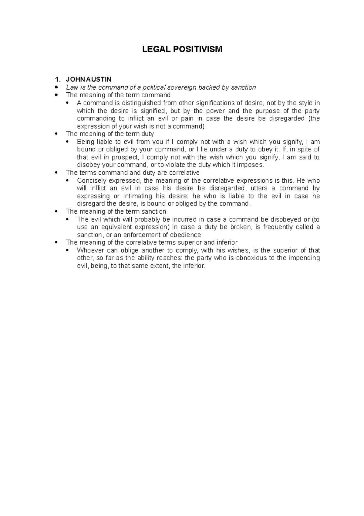 Juris Legal Positivsm - LEGAL POSITIVISM 1. JOHN AUSTIN Law is the ...