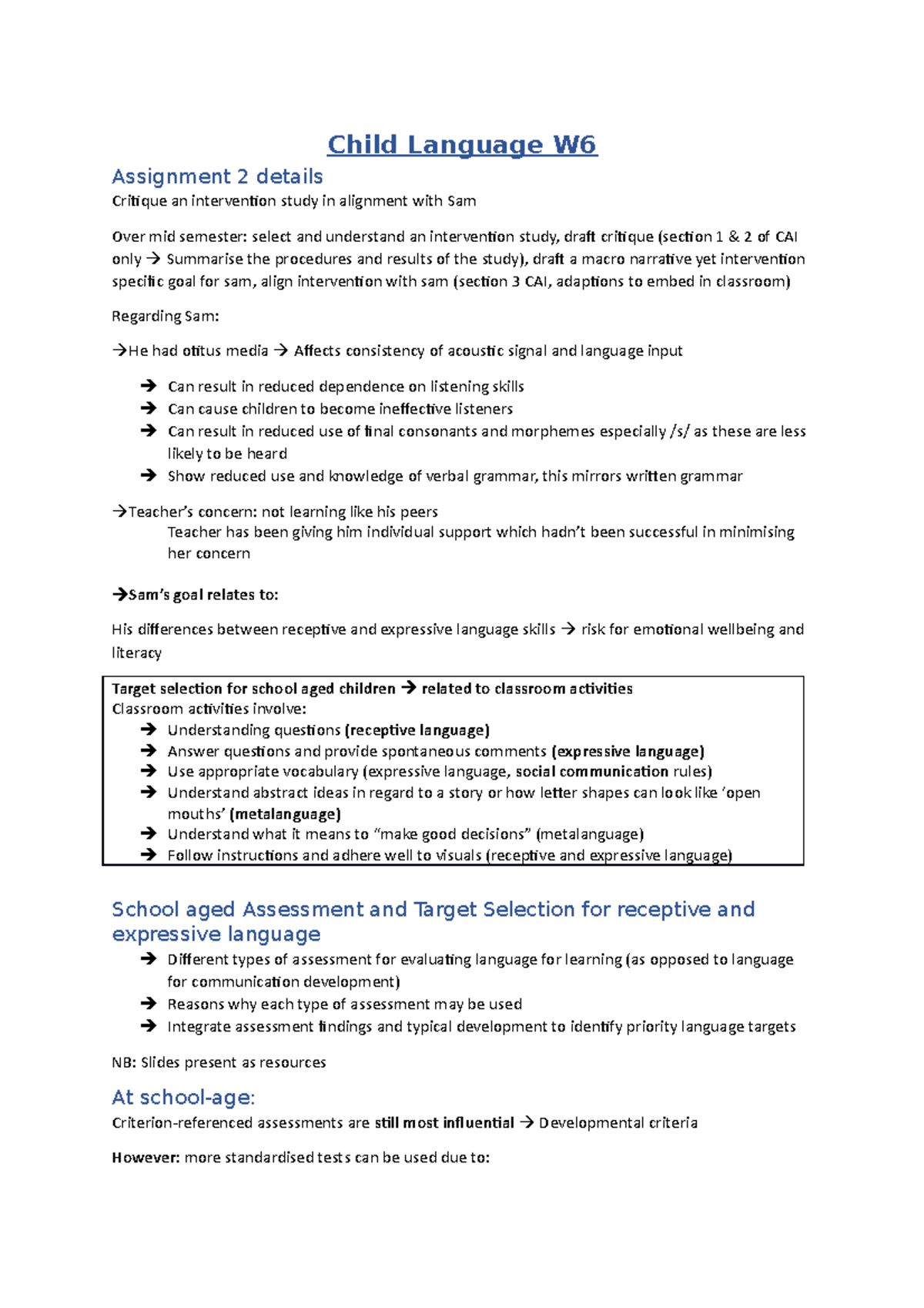Assessing school aged children's language skills - Child Language W ...