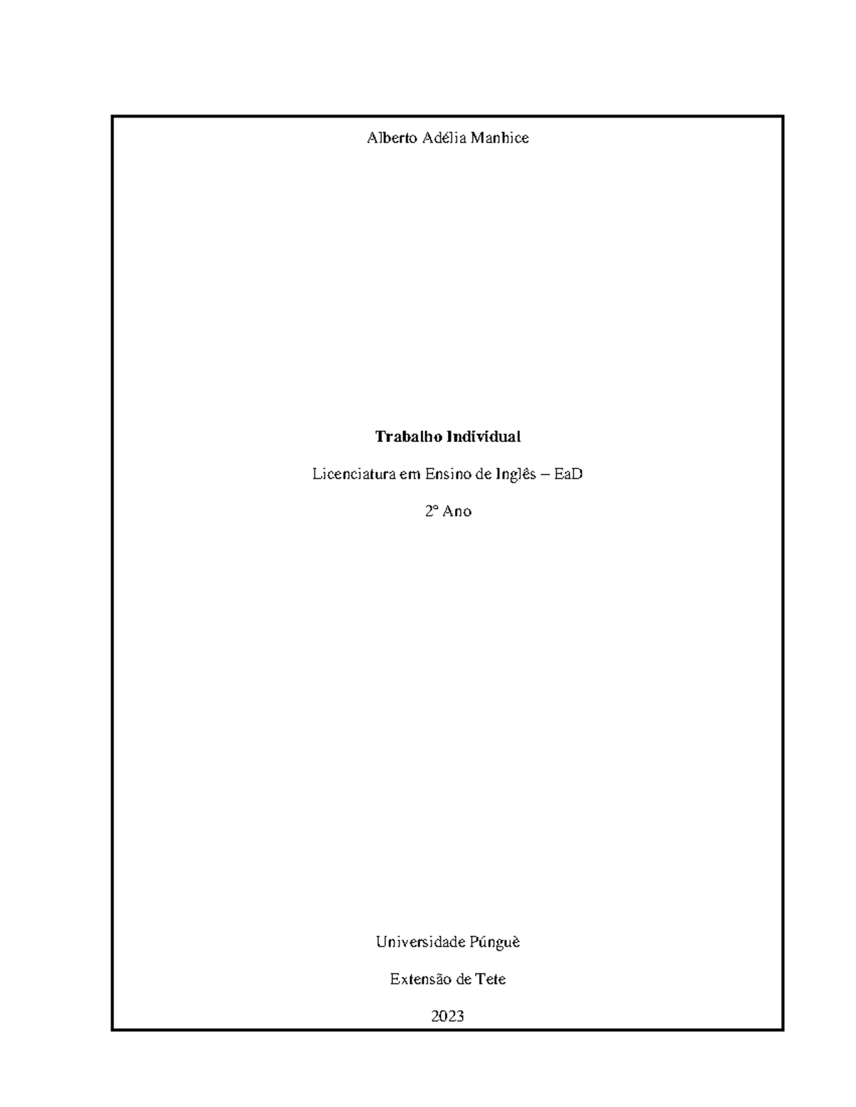 Trabalho individual - TELP - Alberto Adélia Manhice Trabalho Individual ...