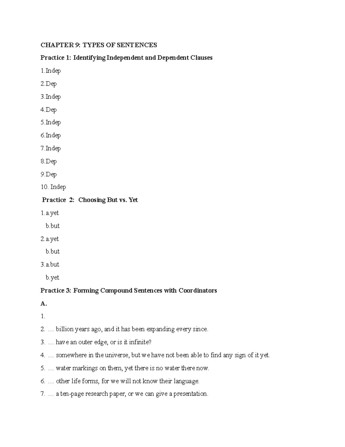 Chapter 9 Types OF Sentences - CHAPTER 9: TYPES OF SENTENCES Practice 1 ...