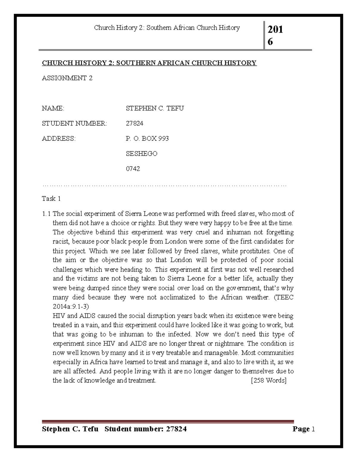 Church History 2 Assignment 2 - 6 CHURCH HISTORY 2: SOUTHERN AFRICAN CHURCH HISTORY ASSIGNMENT 2 ...