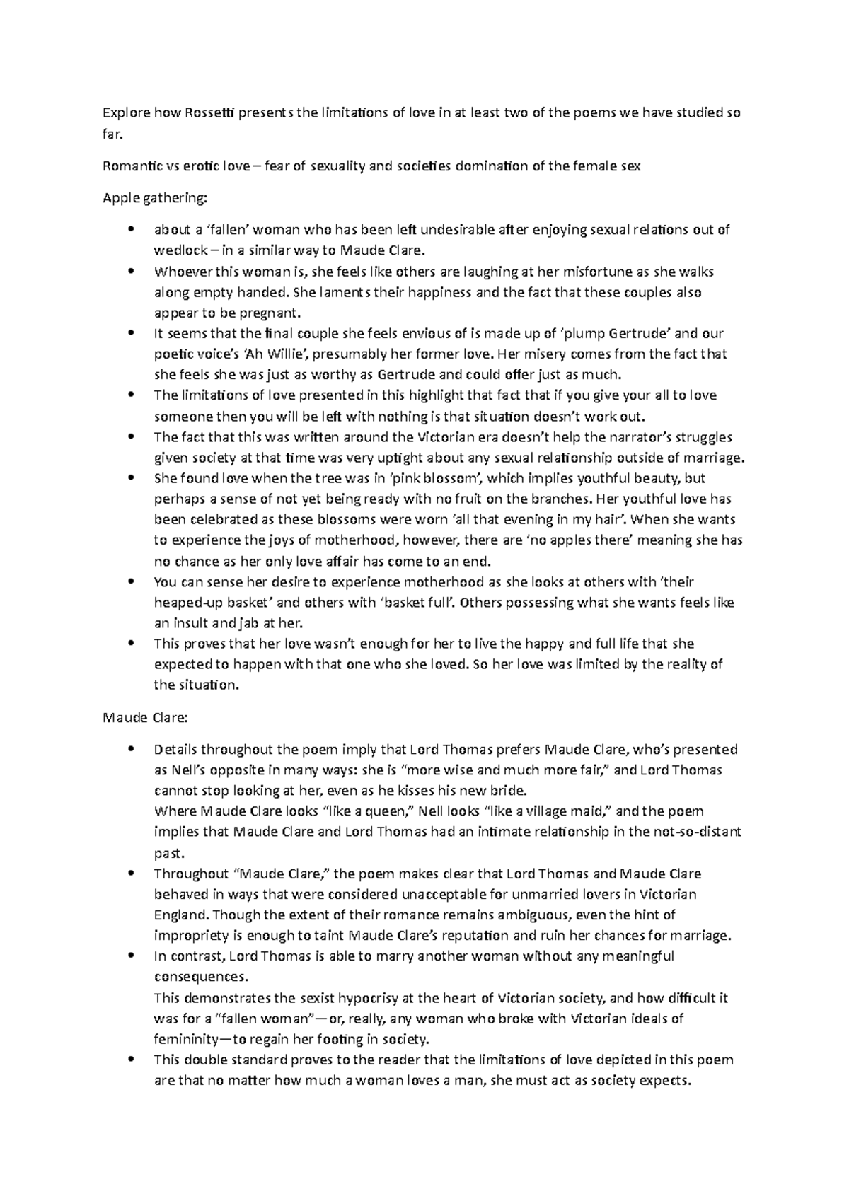 Limitations of love in rossetti poems - Explore how Rossetti presents ...