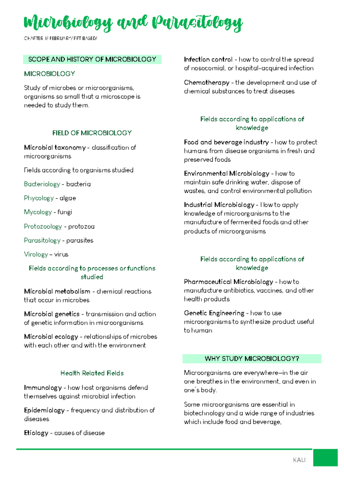 Transes-CHAP 1 - Microbio - Microbiology and P asitology CHAPTER 1 ...