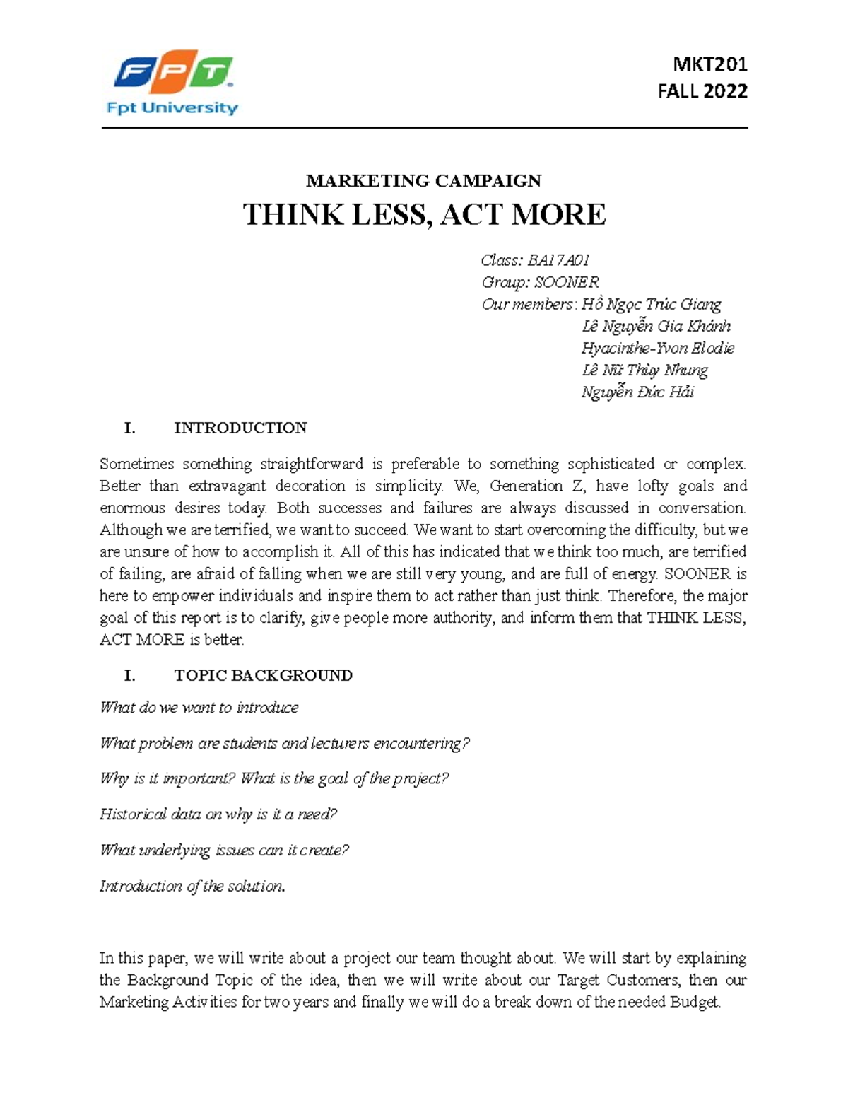 MKT201 Group-assignment-final-edit - MKT FALL 2022 MARKETING CAMPAIGN ...