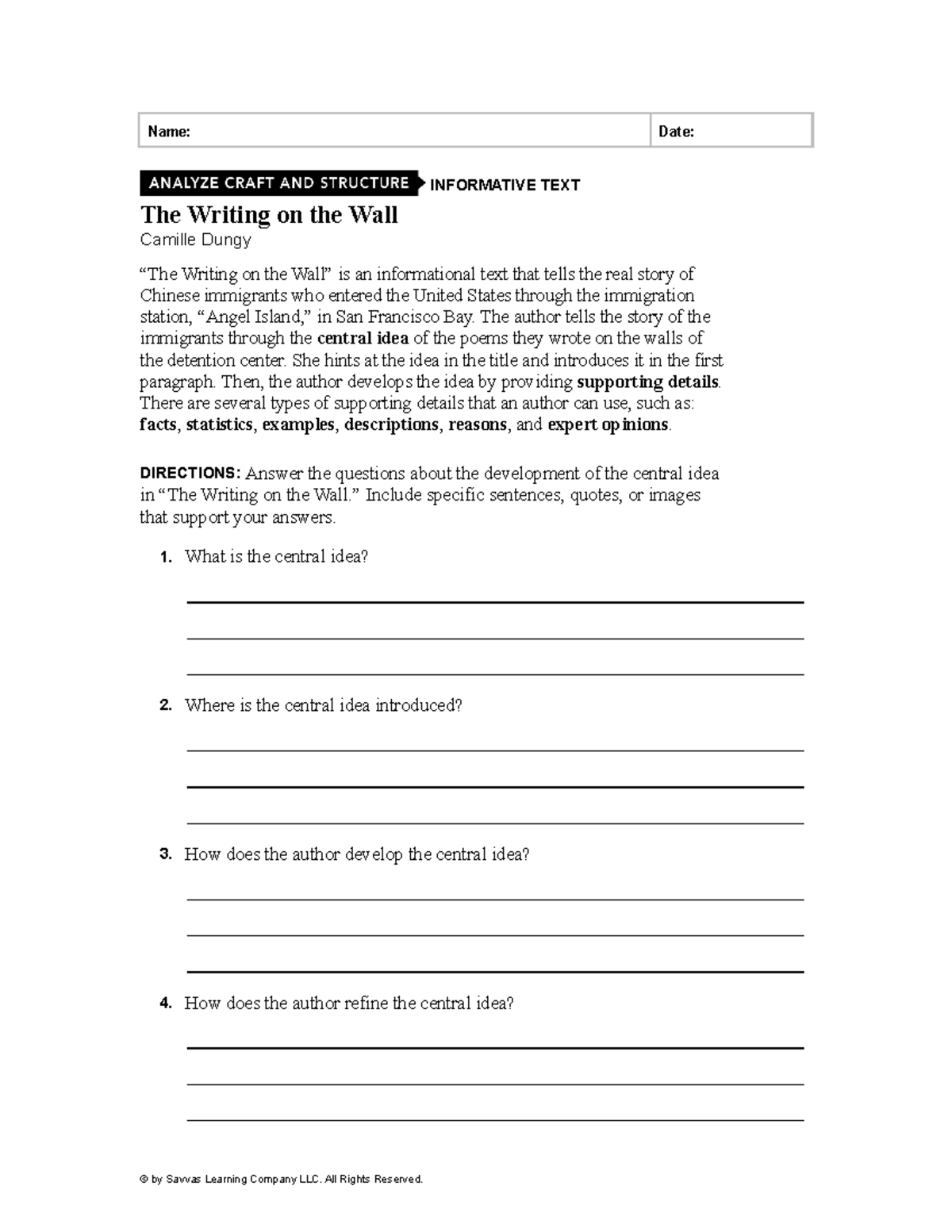 LIT17 ANC G9U1 Wri Wal CS - Name: Date: INFORMATIVE TEXT The Writing on ...