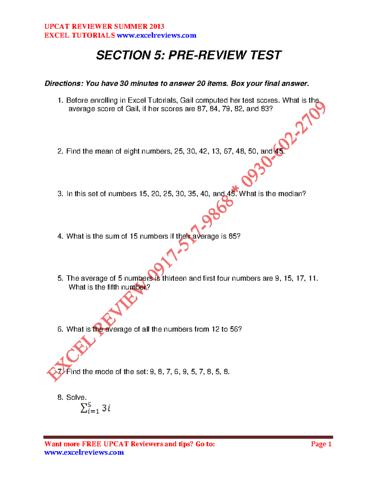 Upcat Review Math Chapter 5 of 16 that - EXCEL TUTORIALS excelreviews ...