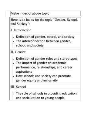 Gender 1-4 - Gender Roles in Education. Write short notes on topic ...