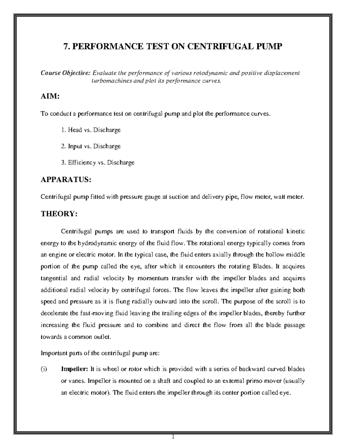Centrifugal Pump - pfa - 7. PERFORMANCE TEST ON CENTRIFUGAL PUMP Course ...