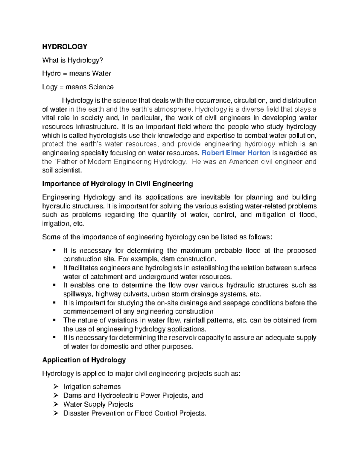Hydrology gr - notes - HYDROLOGY What is Hydrology? Hydro = means Water ...